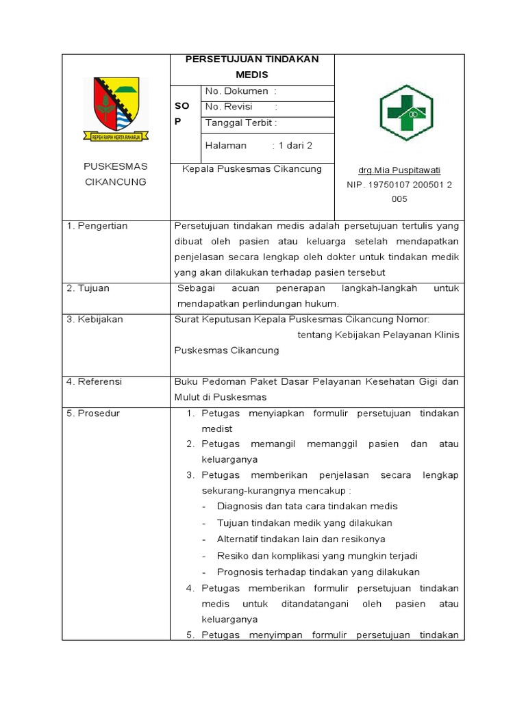 Sop Persetujuan Tindakan Medis | PDF
