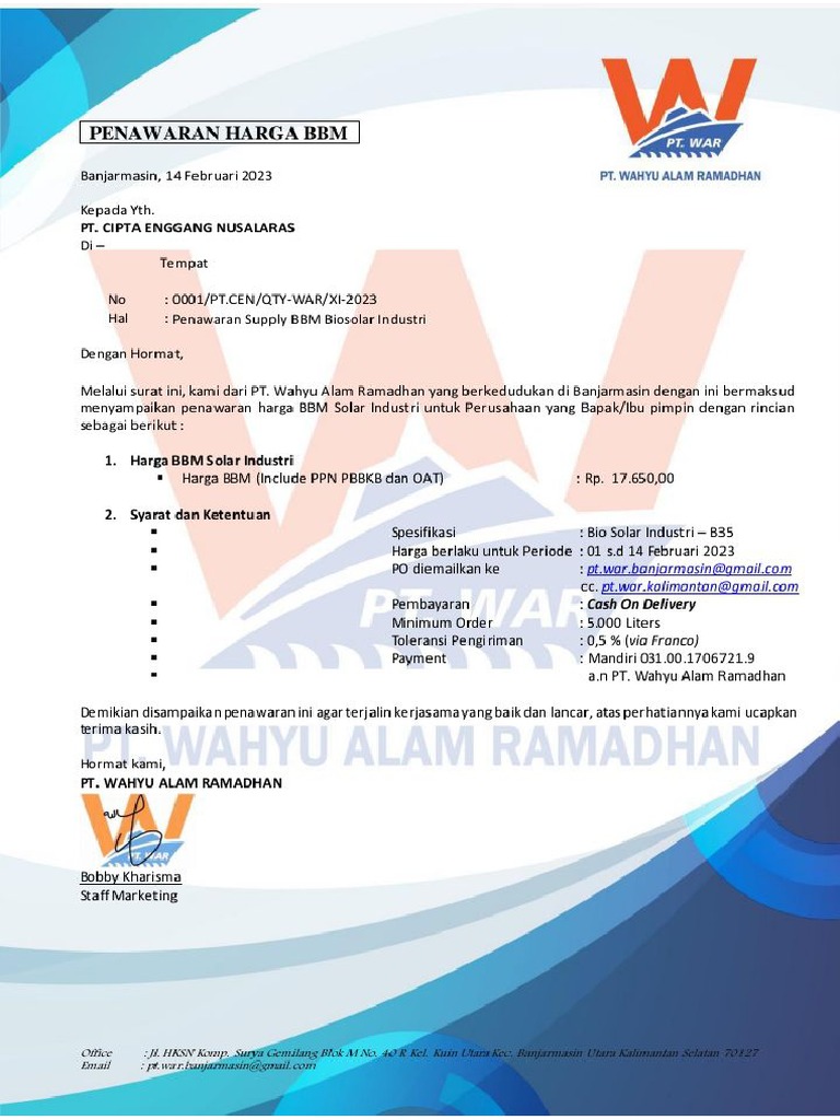 Contoh Surat Penawaran Harga | PDF