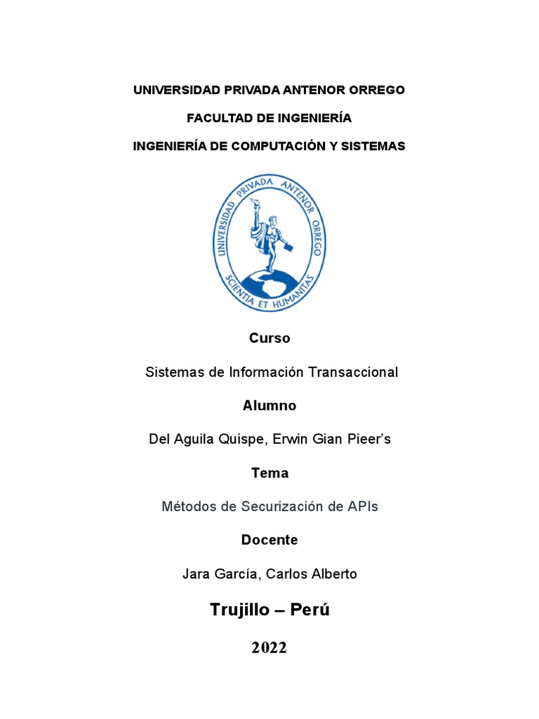 Informe Métodos de Securización de APIs | PDF | Autenticación ...