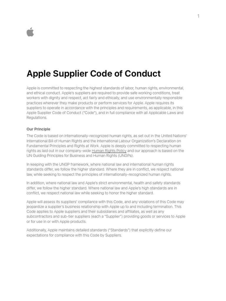 Apple Supplier Code of Conduct and Supplier Responsibility Standards ...