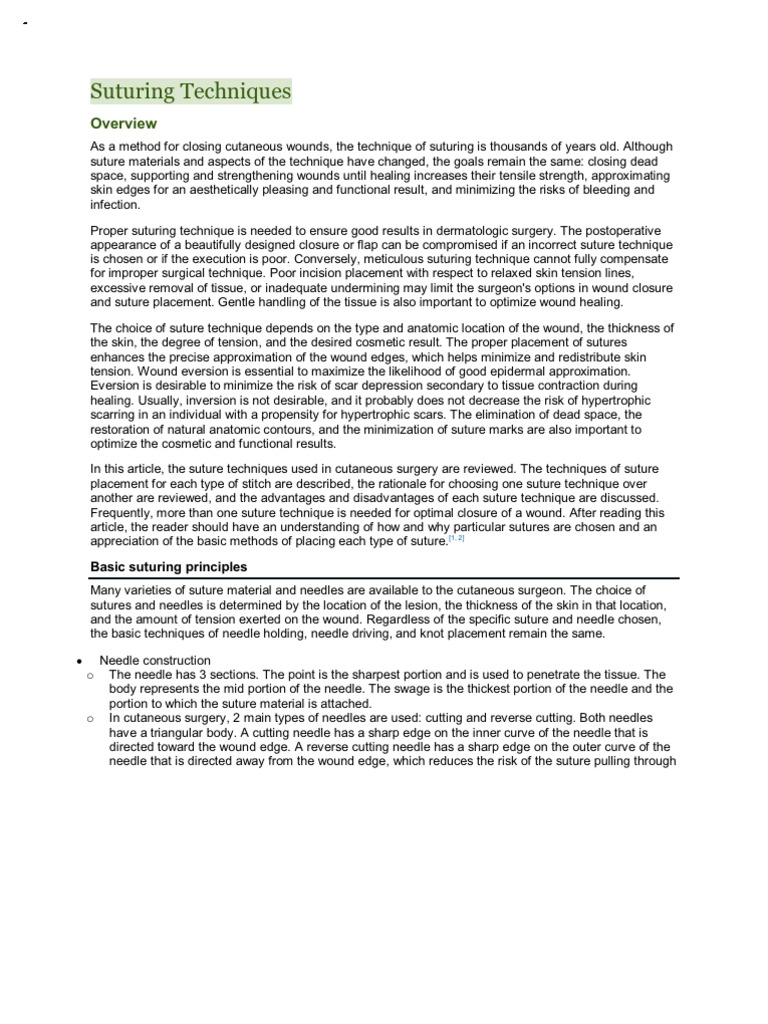 Suturing Techniques Pdf Surgical Suture Wound