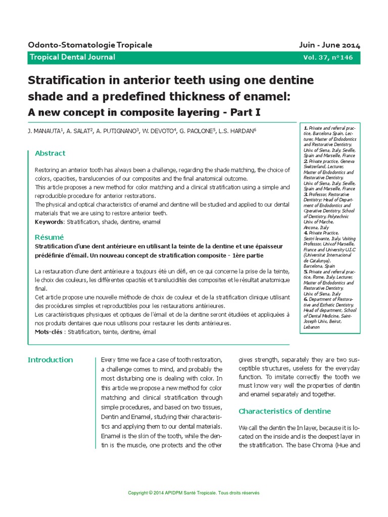Stratification in Anterior Teeth Using One Dentine Shade and A ...