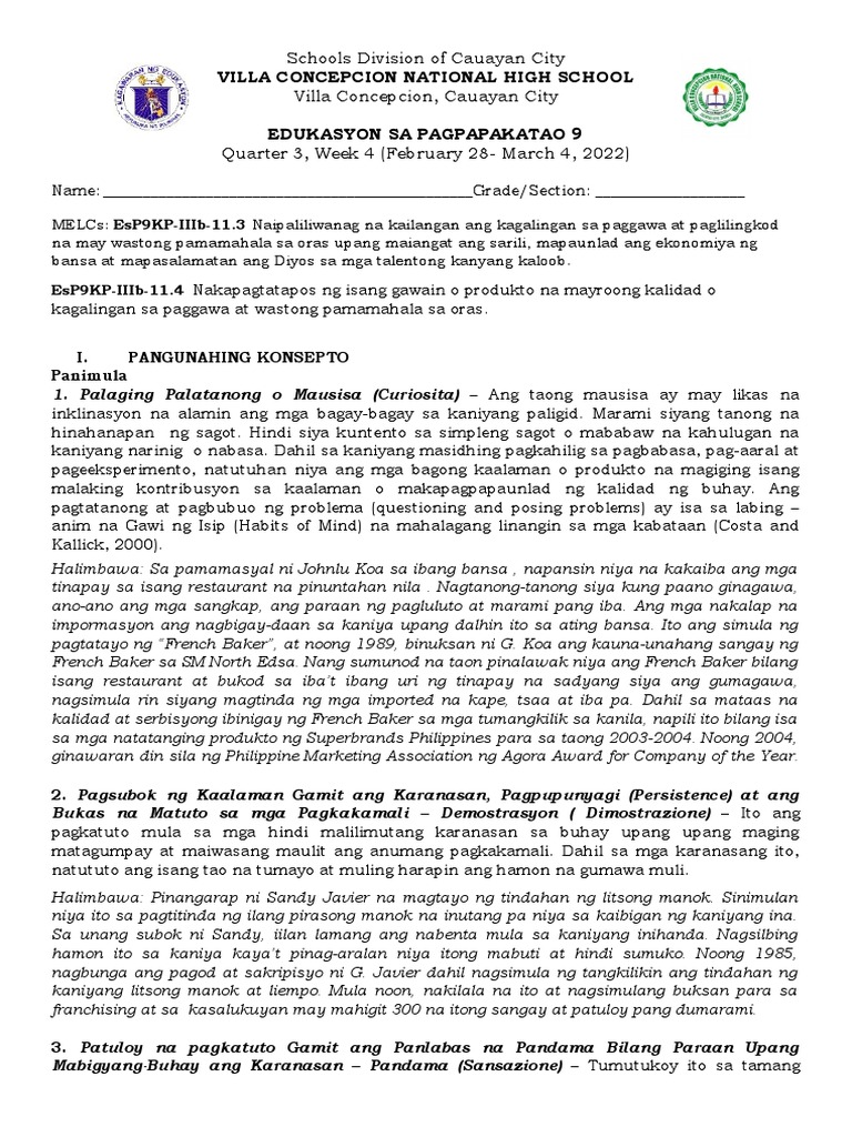Concept Paper Esp Q3 Week 4 | PDF