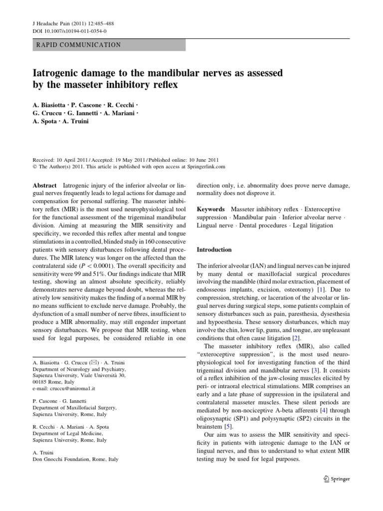 Iatrogenic Damage To The Mandibular Nerves As Assessed | Download Free ...