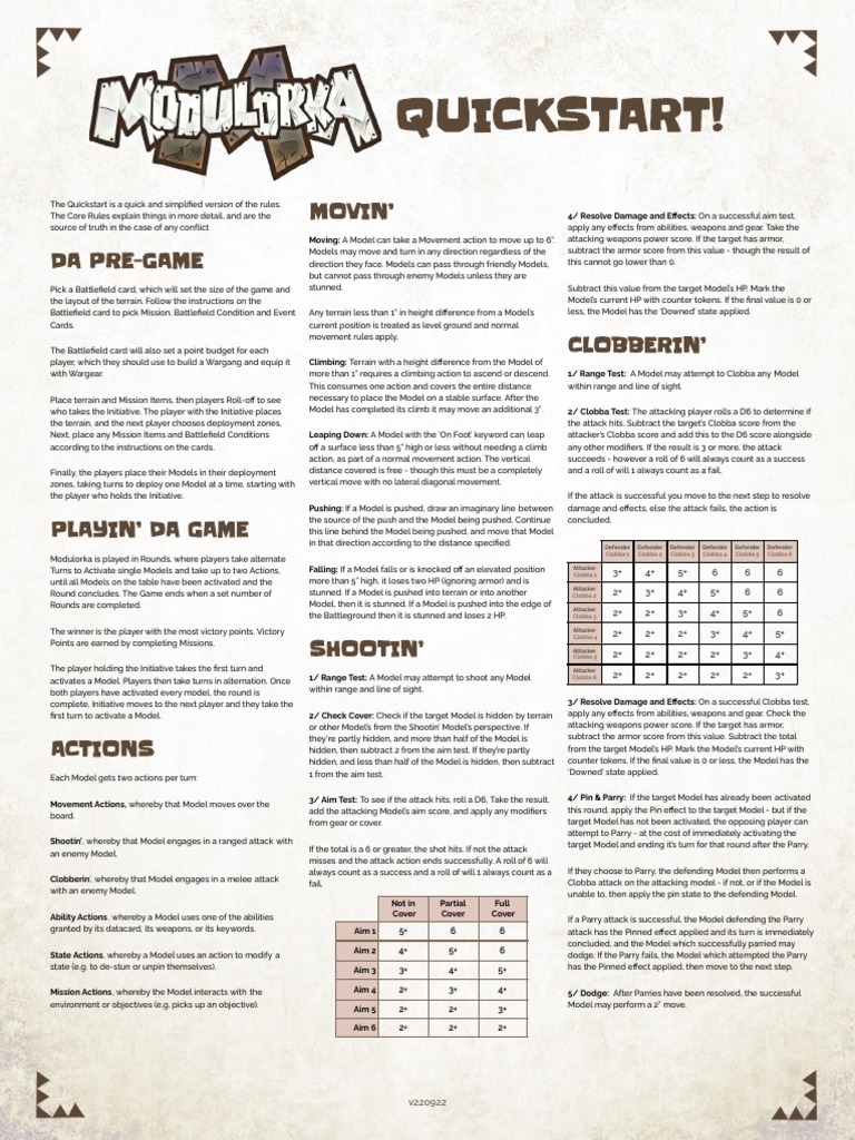Modulorka Quickstart Rules Guide | PDF