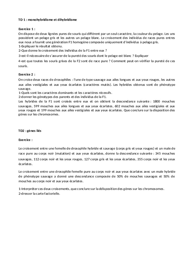 Exercices sur monohybridisme et dihybridisme | PDF