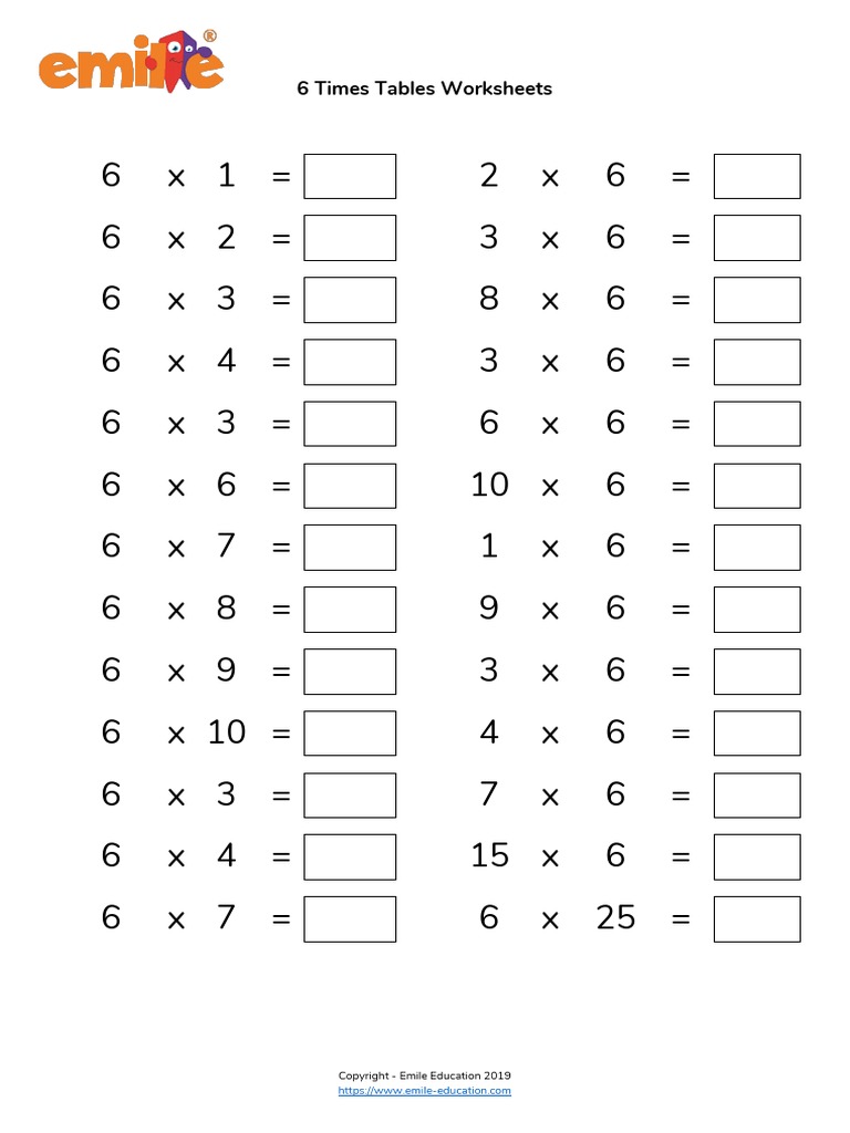 6 Times Tables Worksheet | PDF | Cooking, Food & Wine