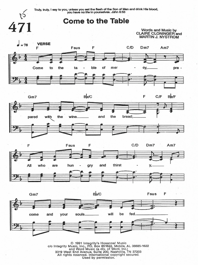 Come To The Table of Mercy - Claire Cloninger, Martin J Nystrom | PDF