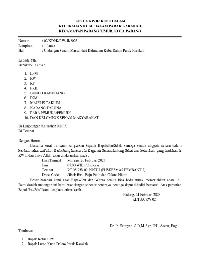 Undangan Senam Massal Kubu Dalam | PDF