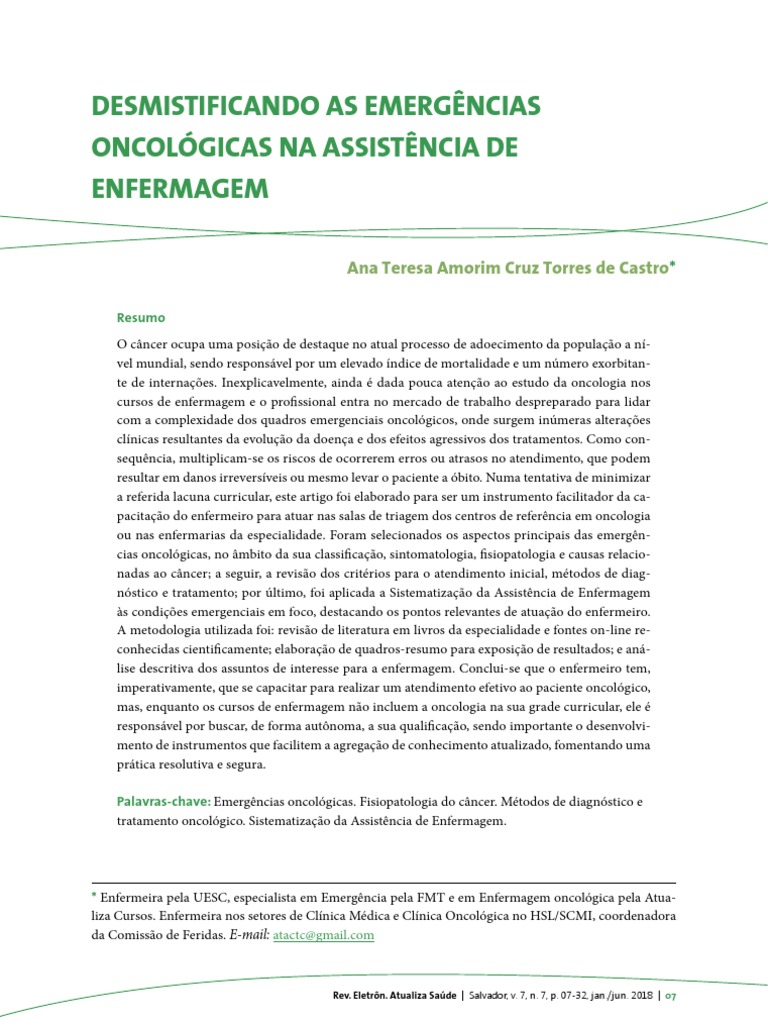 Desmistificando As Emergências Oncológicas Na Assistência de Enfermagem v7 n7 | PDF | Enfermagem ...