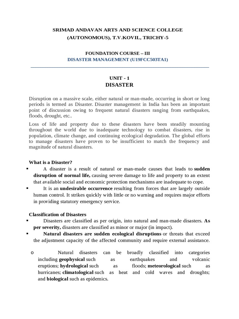 Disaster Management Course Guide | PDF | Hazards | Natural Disasters