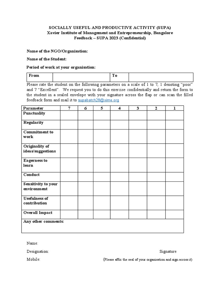 SUPA 2023 Feedback Form | PDF