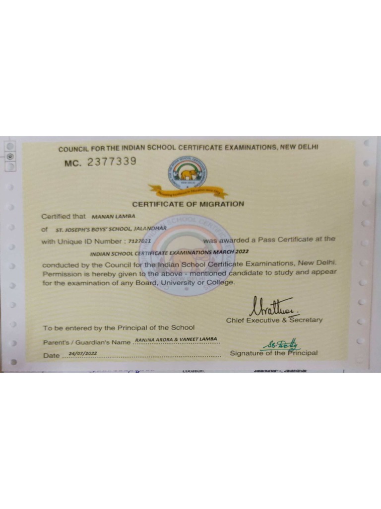 Migration Certificate | PDF