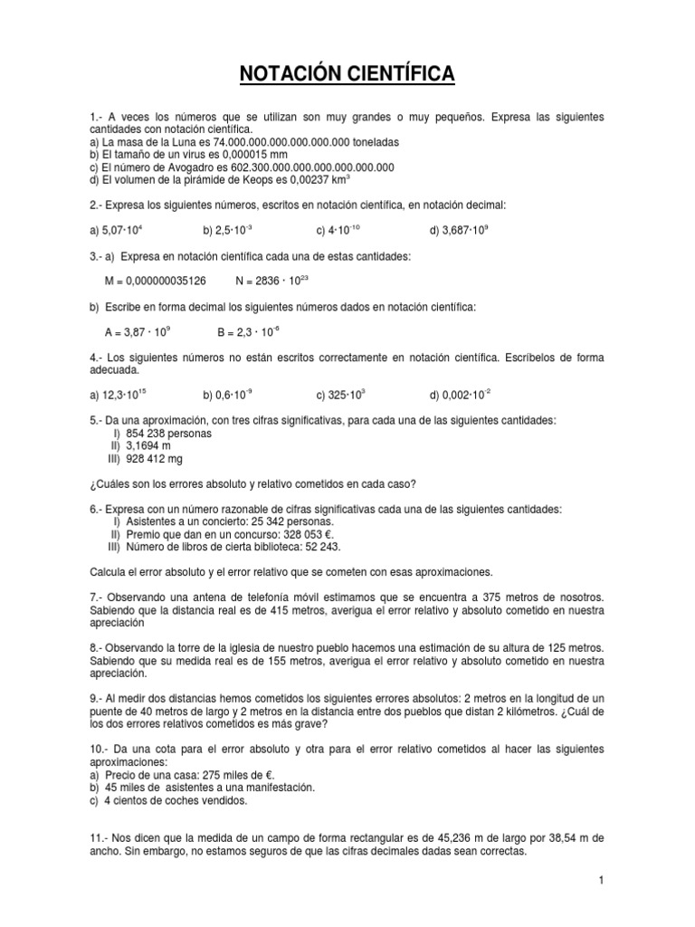 Ejercicios de Notación Científica y Errores | PDF | Medición | Metro