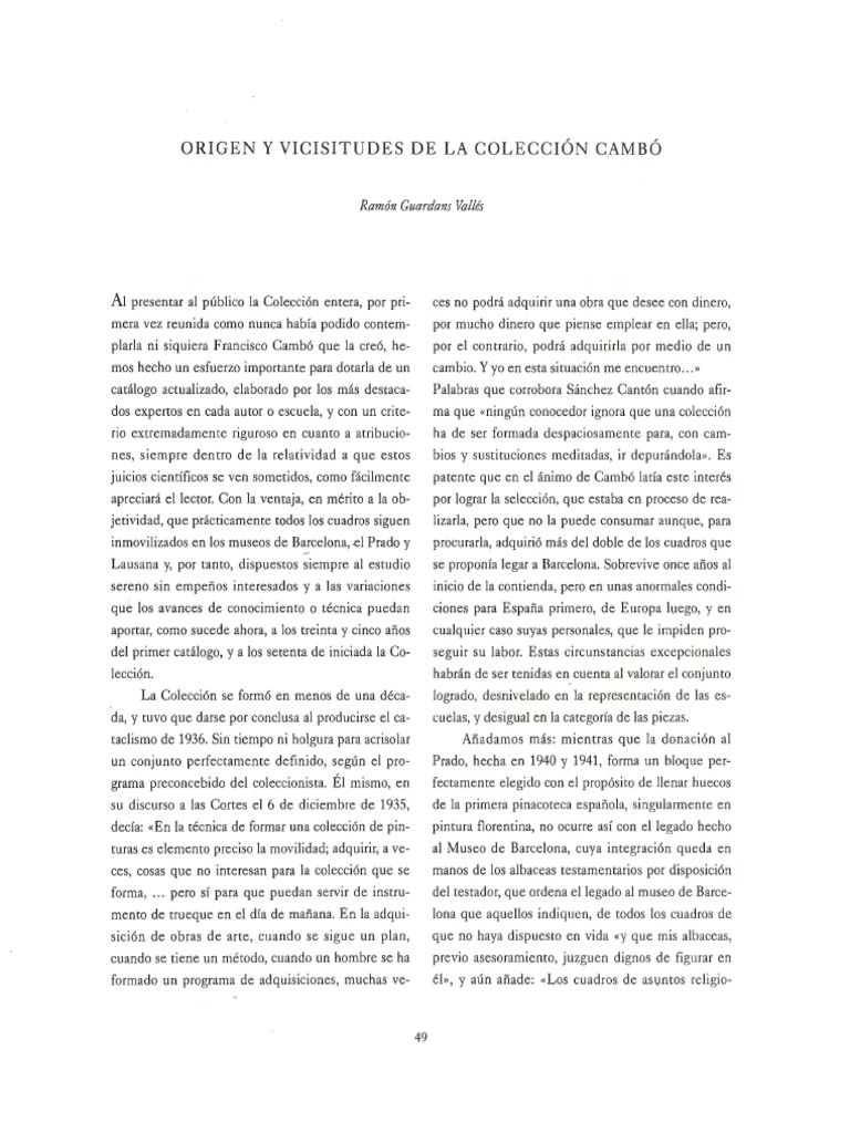 Origen y Vicisitudes de La Coleccion Cambo | PDF | Museo | Barcelona