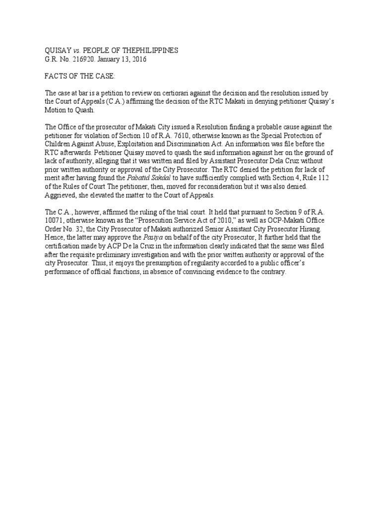 DIGEST QUISAY Vs PEOPLE | PDF