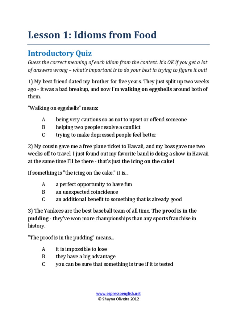 Lesson 01 - Idioms From Food | PDF