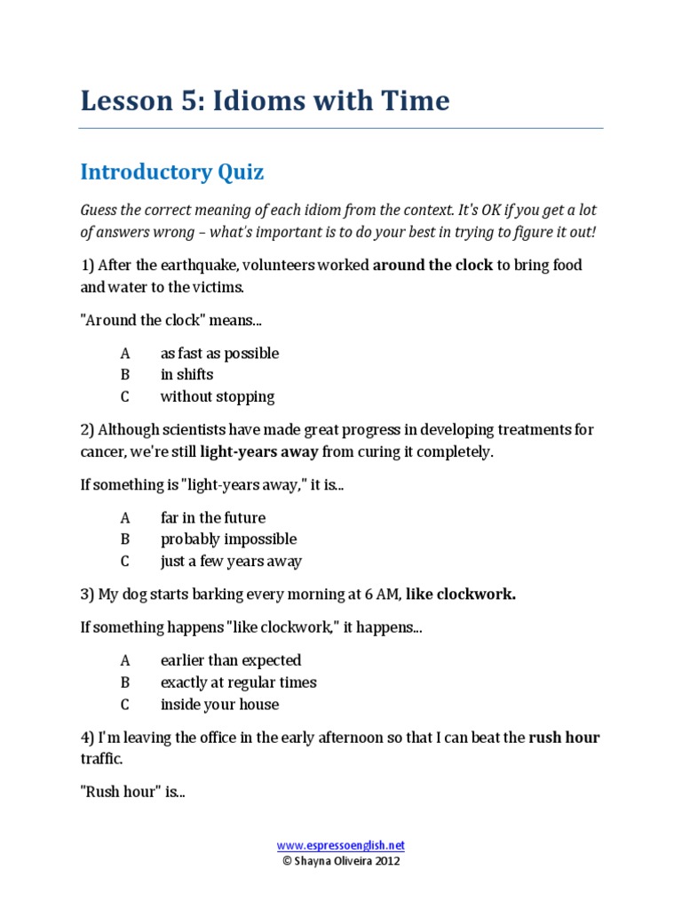 Lesson 05 - Idioms With Time | PDF | Clock