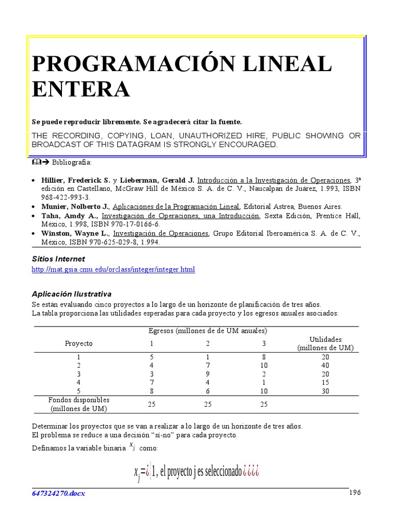 S08.s2 - Programacion Lineal Entera y Binaria Separata | PDF | Programación lineal ...