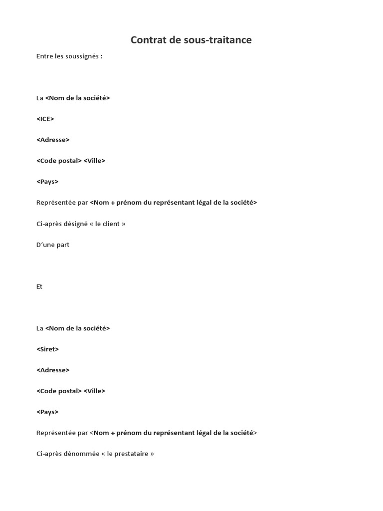 Modèle ContraT Sous-traiTance | PDF