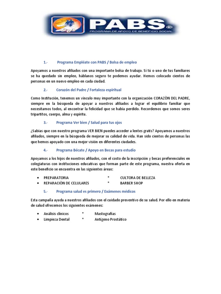 Diez Beneficios Pabs | PDF | Estilo de vida