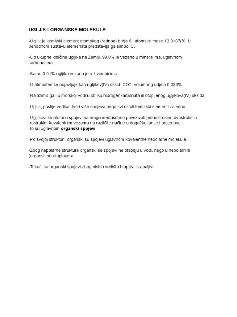 Ugljik I Organske Molekule | PDF
