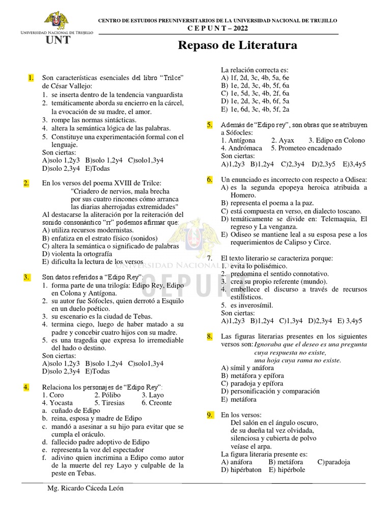 Repaso de Literatura: Análisis y Preguntas | PDF | Edipo | OTELO