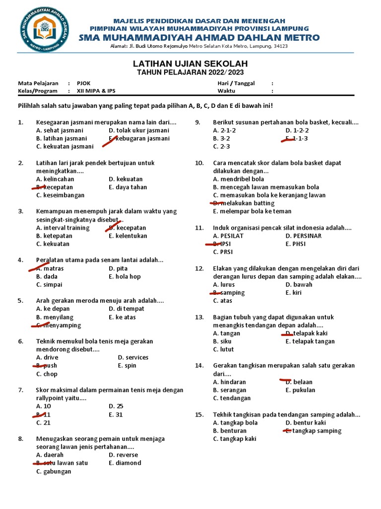 PJOK LATIHAN KELAS 12 GENAP (Copy) | PDF