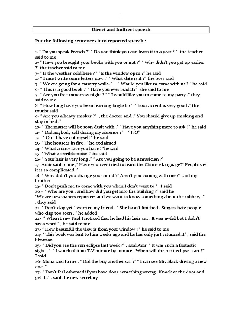 Direct and Indirect Speech | PDF