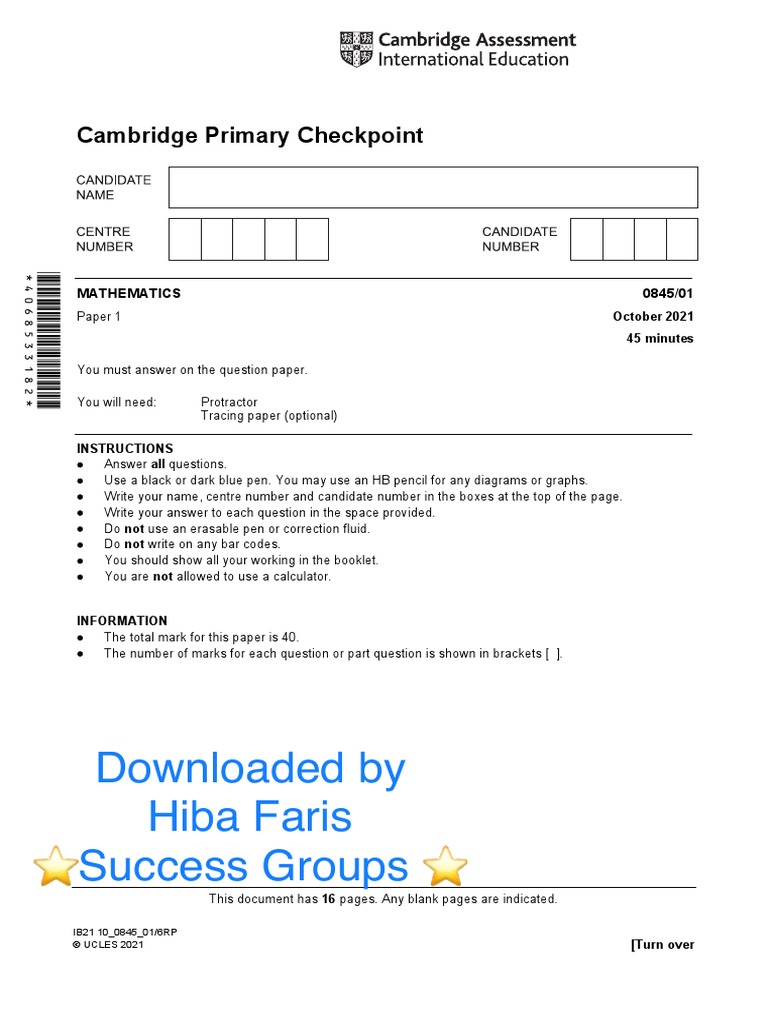 Downloaded by Hiba Faris Success Groups: Cambridge Primary Checkpoint ...