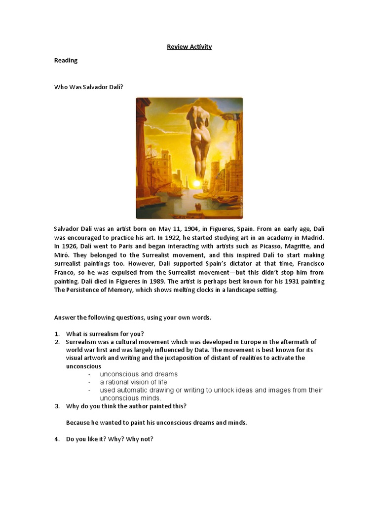 Review Activity Reading and Writing | PDF | Salvador Dalí | Surrealism