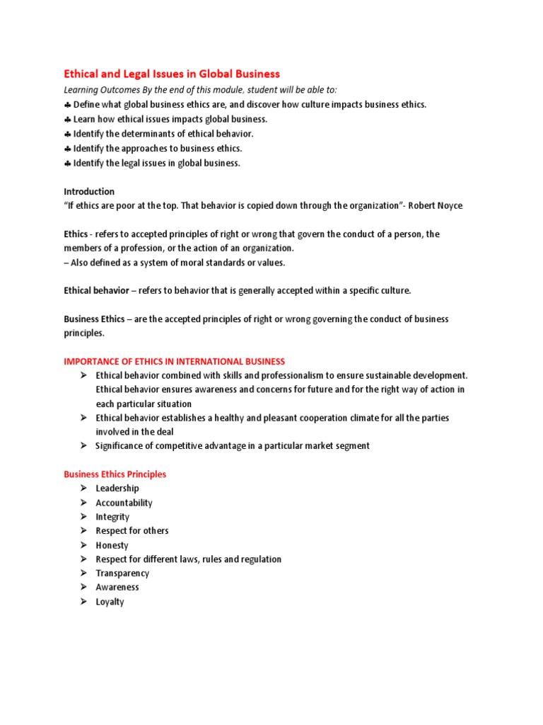 Ethical and Legal Issues in Global Business | PDF | Business Ethics ...