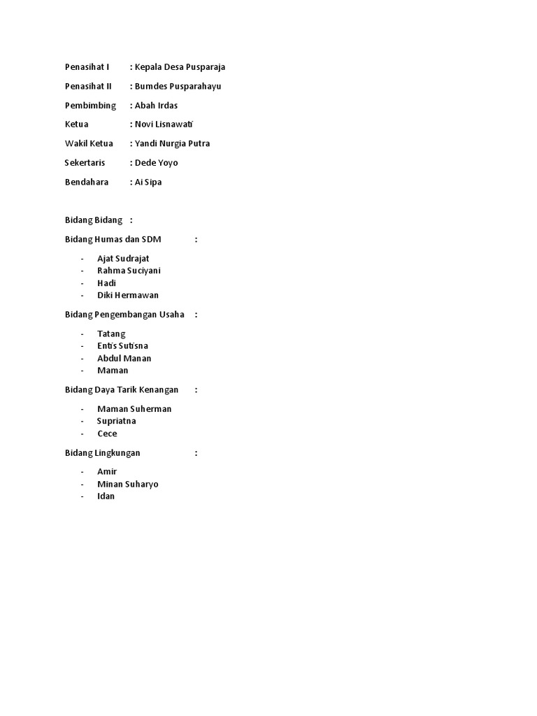 Struktur Organisasi Pokdarwis | PDF