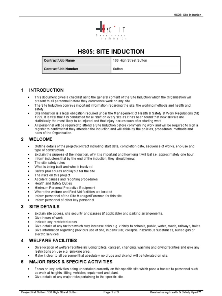 HS05-Site Induction (Version 1) | PDF | Personal Protective Equipment ...