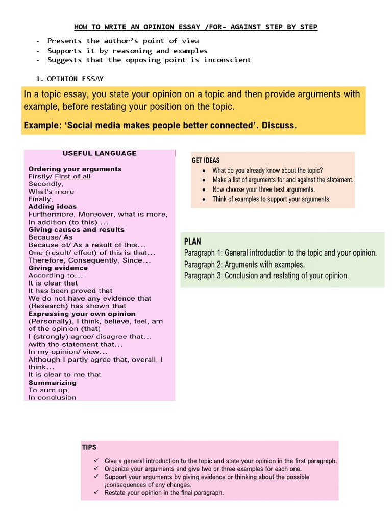 How To Write An Opinion Essay - For and Against | PDF | Essays | Reason
