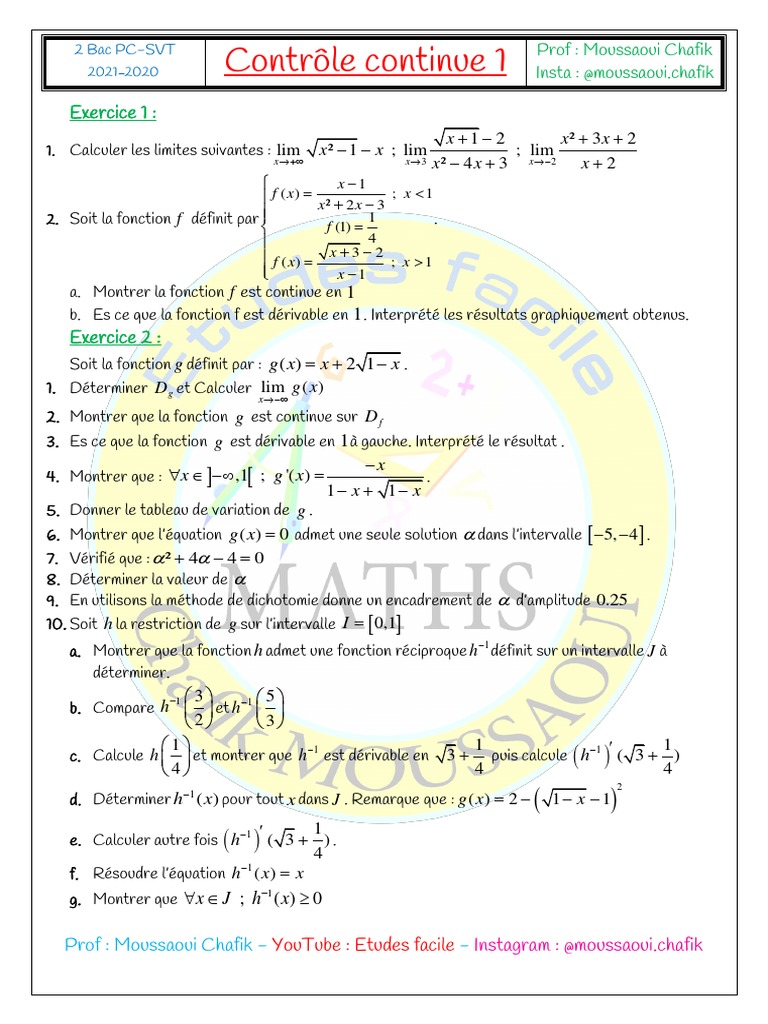 Devoire n1 | PDF | Mathématiques | Analyse mathématique