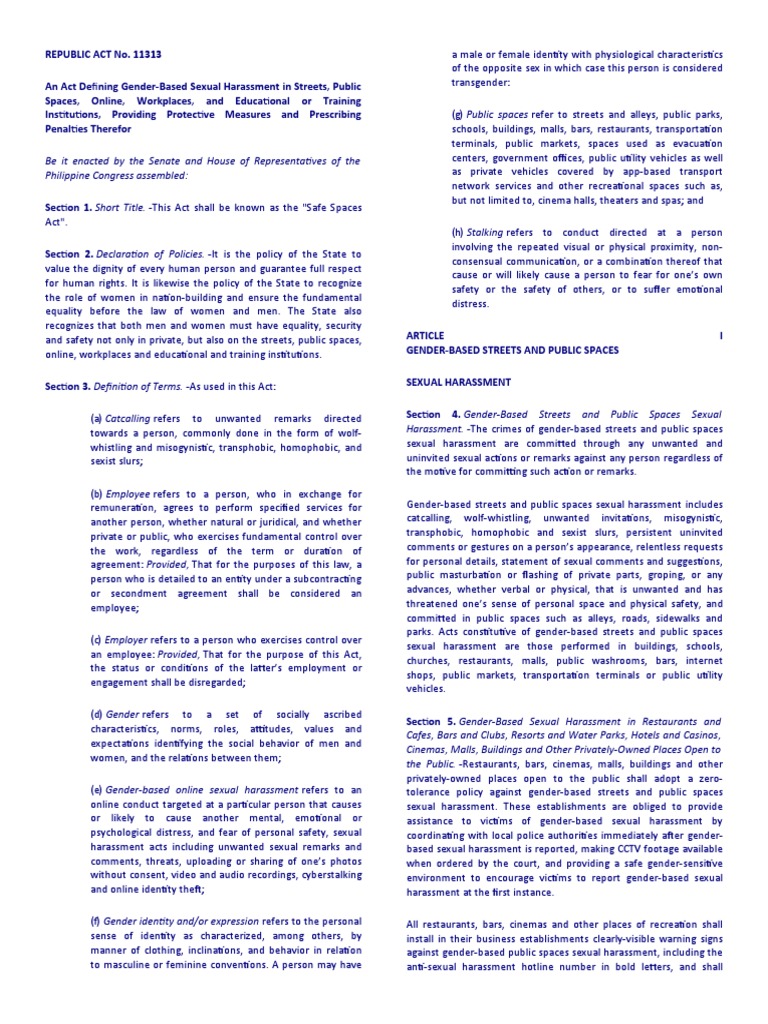 RA 11313 Safe Spaces Act (Crim) | PDF | Sexual Harassment | Justice