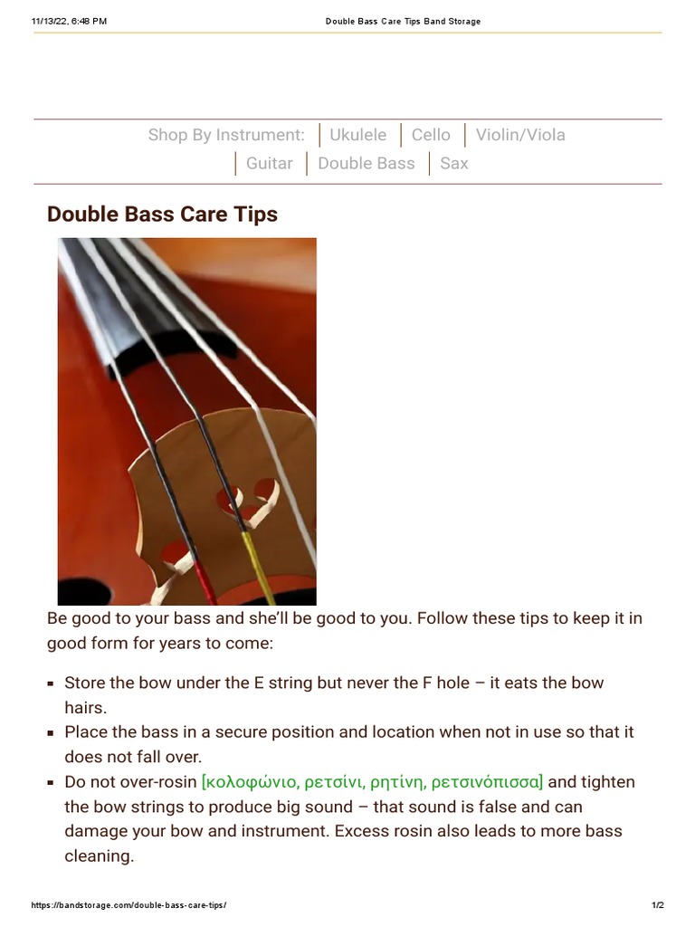 Double Bass Care Tips Band Storage | PDF | Double Bass | String Instruments