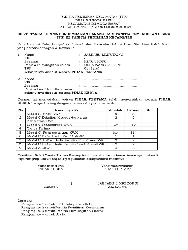 BTTB Pengembalian Barang Dari PPS Ke PPK | PDF