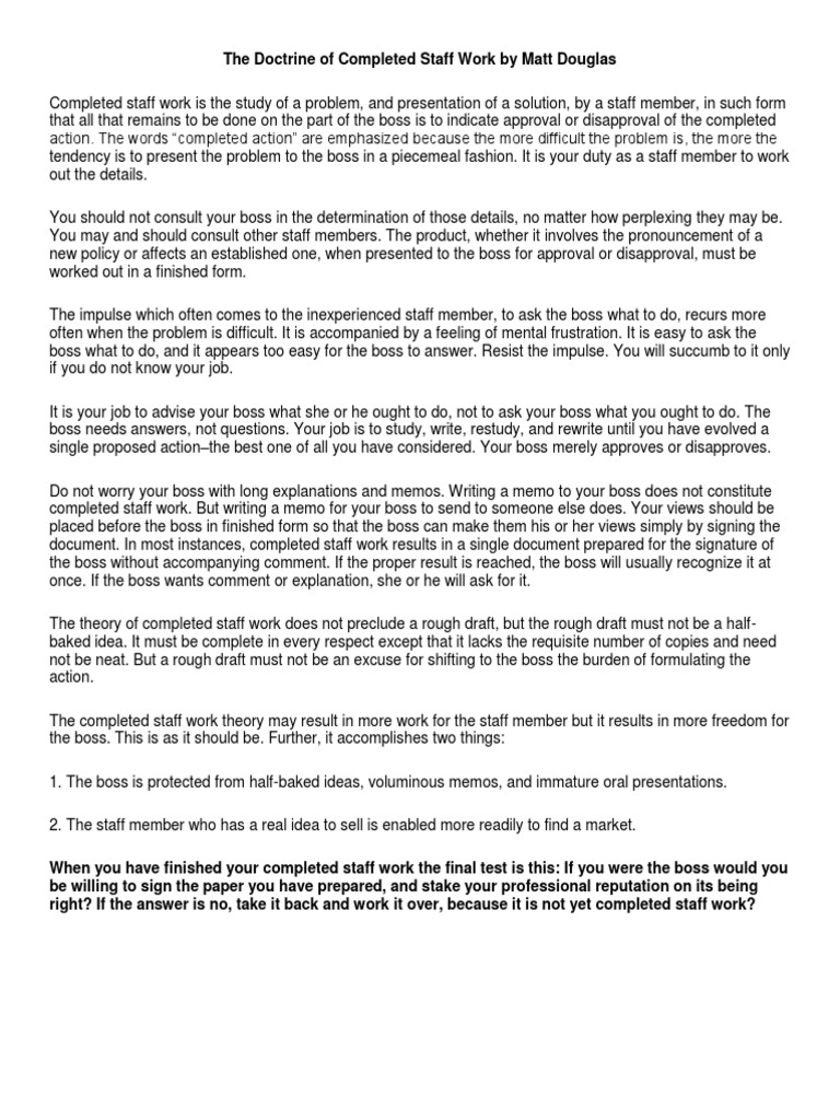 The Doctrine of Completed Staff Work by Matt Douglas | PDF