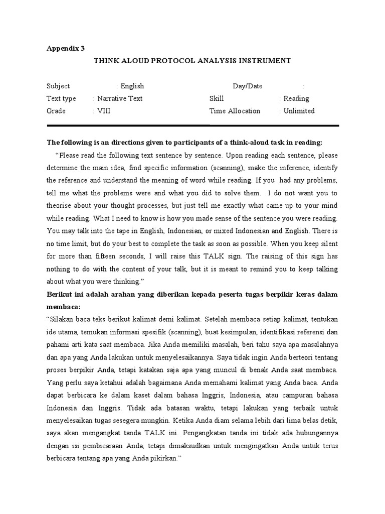 Understanding the Think Aloud Protocol: An Analysis of Directions for Eliciting Verbal Reports ...