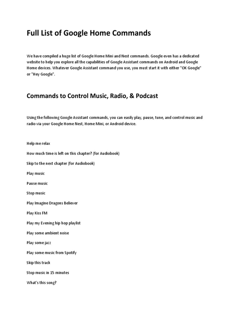 Gogle Home Commands | PDF | Spotify | Bluetooth