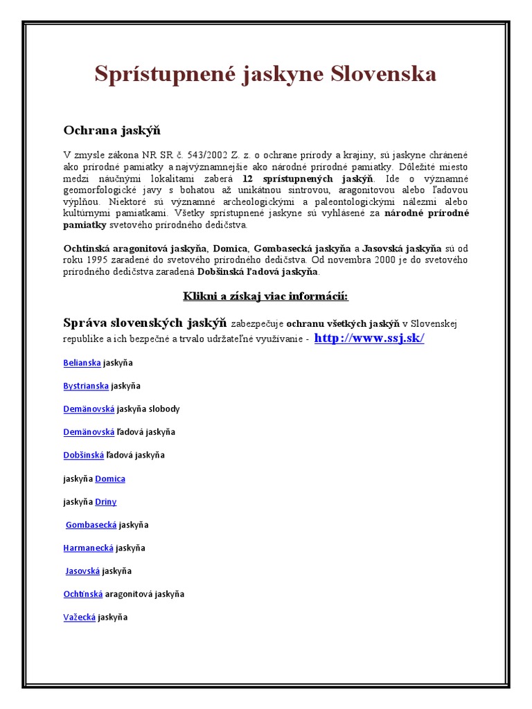 Jaskyne Slovenska | PDF