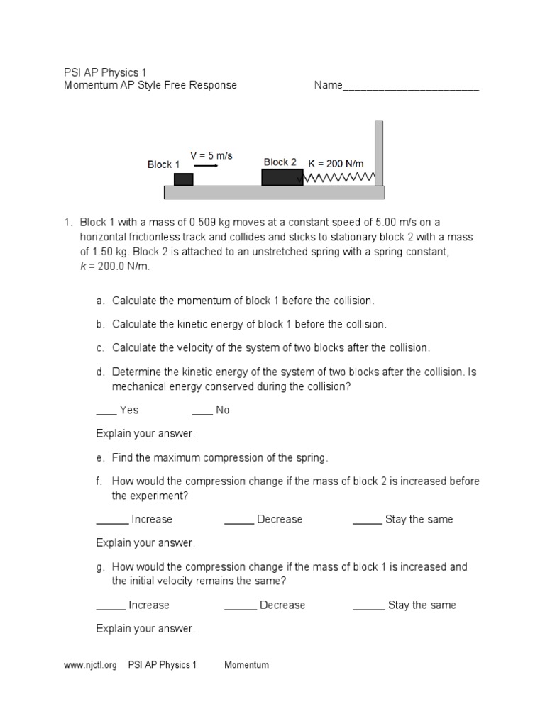 AP Physics 1 Momentum Free Response | PDF | Collision | Momentum