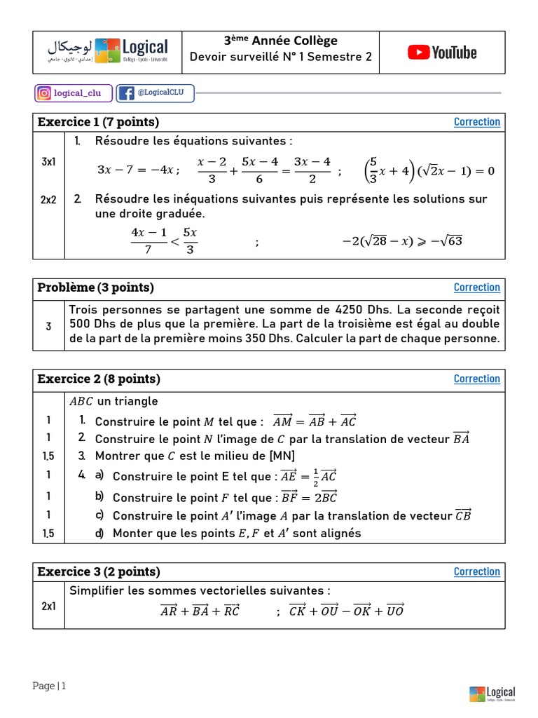 3 APIC Controle N°1 SEMESTRE 2-1 | PDF | Analyse mathématique | Géométrie