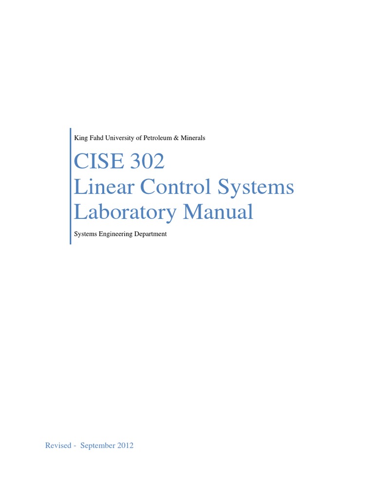 CISE 302 Linear Control Systems Lab Manual | PDF | Matrix (Mathematics) | Matlab