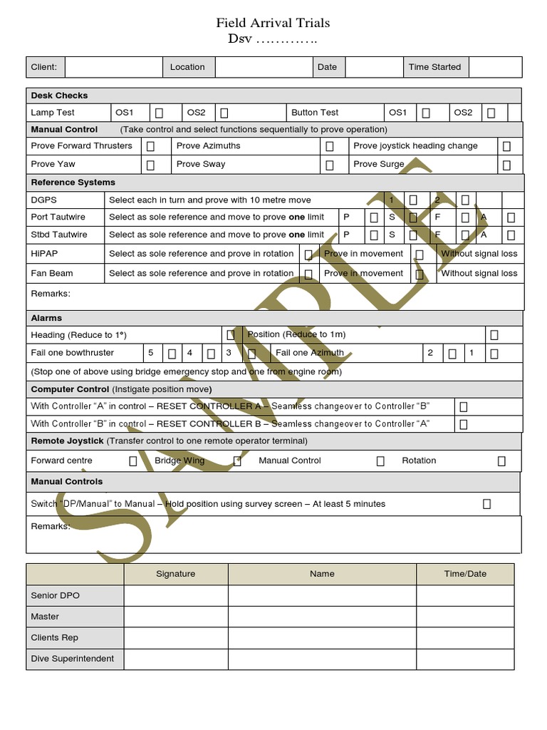 Field Arrival Trials Checklist | PDF | Components | Equipment