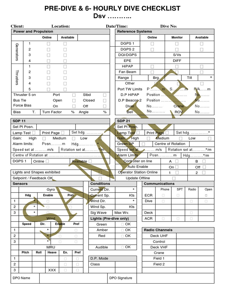 Pre Dive And Six Hourly Pdf Underwater Diving