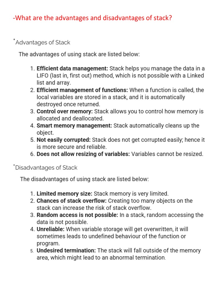 Advantages and Disadvantages of Stack | PDF