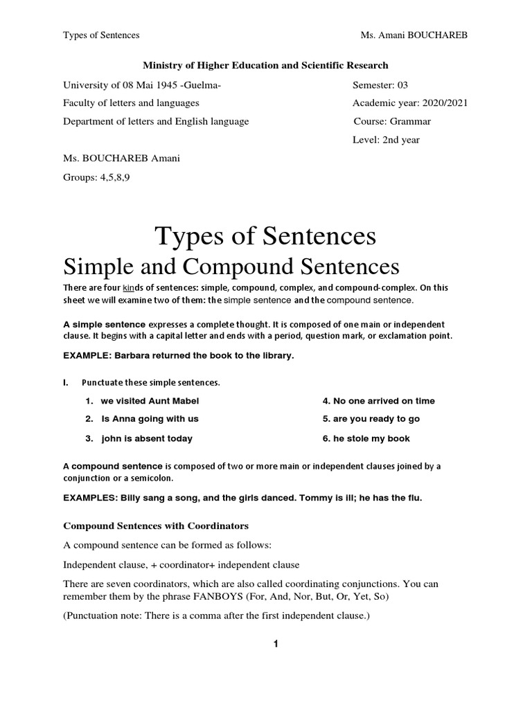 Lesson1-Types of Sentences | PDF | Clause | Sentence (Linguistics)